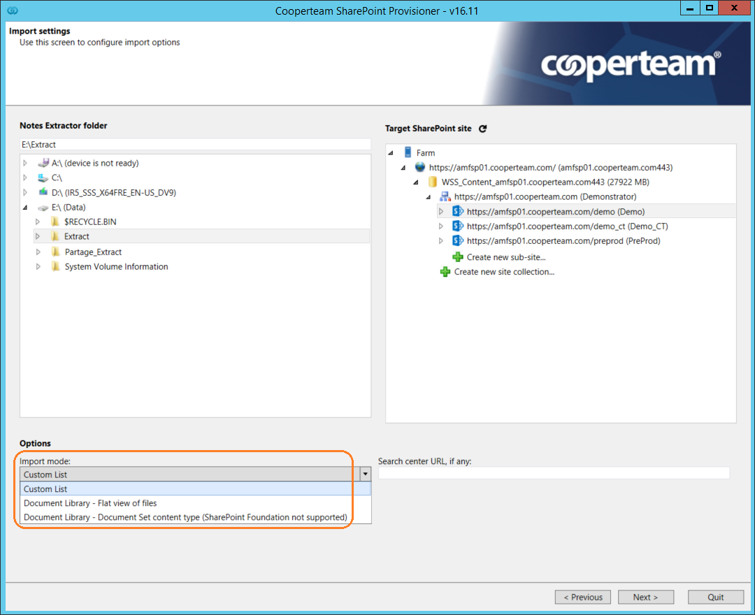 Import types available in the SharePoint Provisioner solution ...